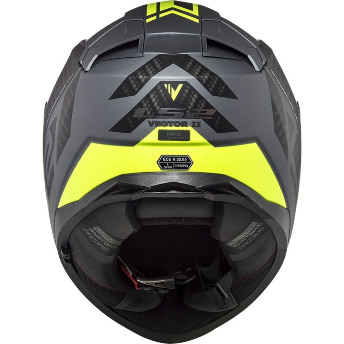 LS2 Vector II Splitter Matt Titanium & Hi-Vis Yellow Crash Helmet ...