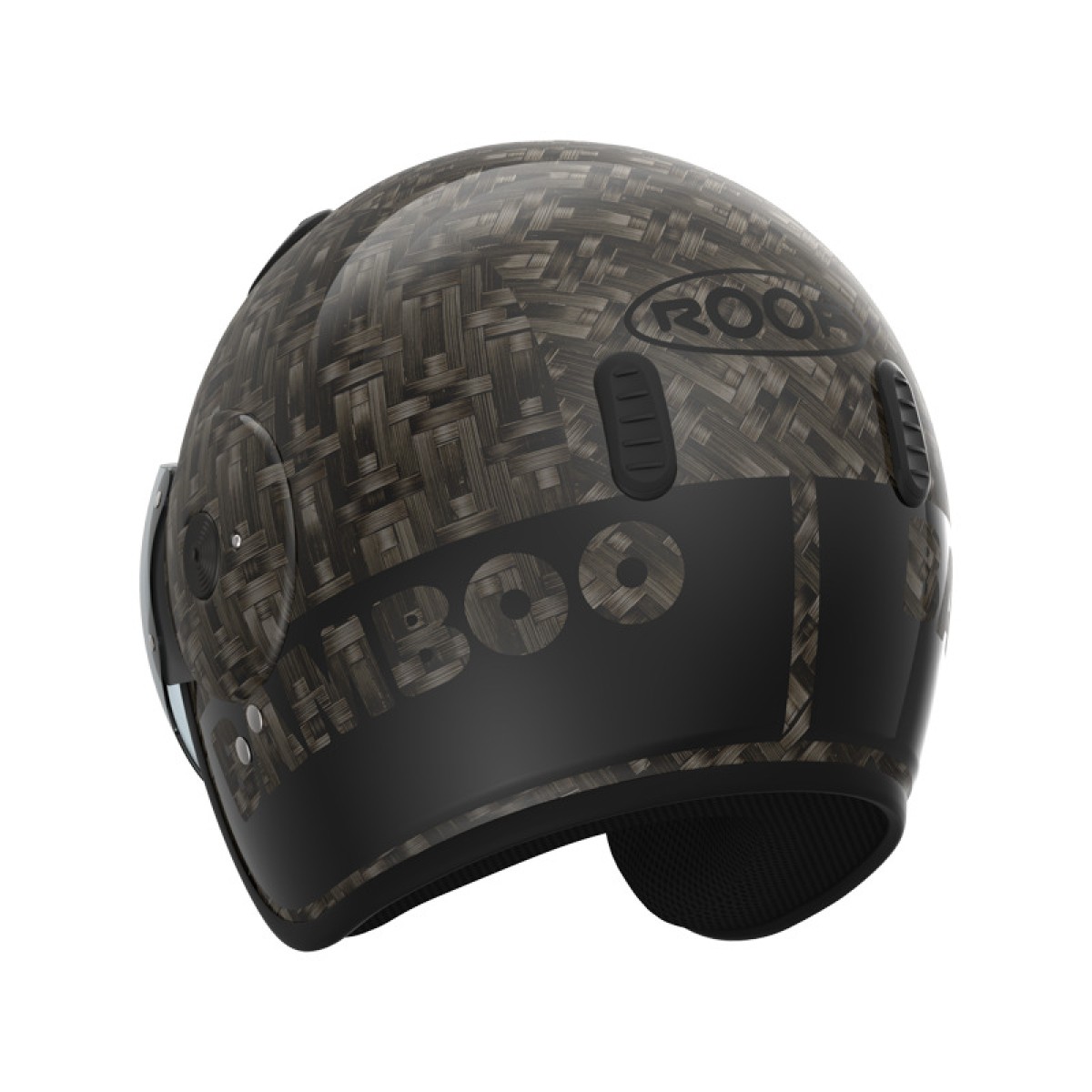 Roof Crash Helmet, Bamboo Open Face Jet Helmet ECE 22/06 in Gloss Black ...