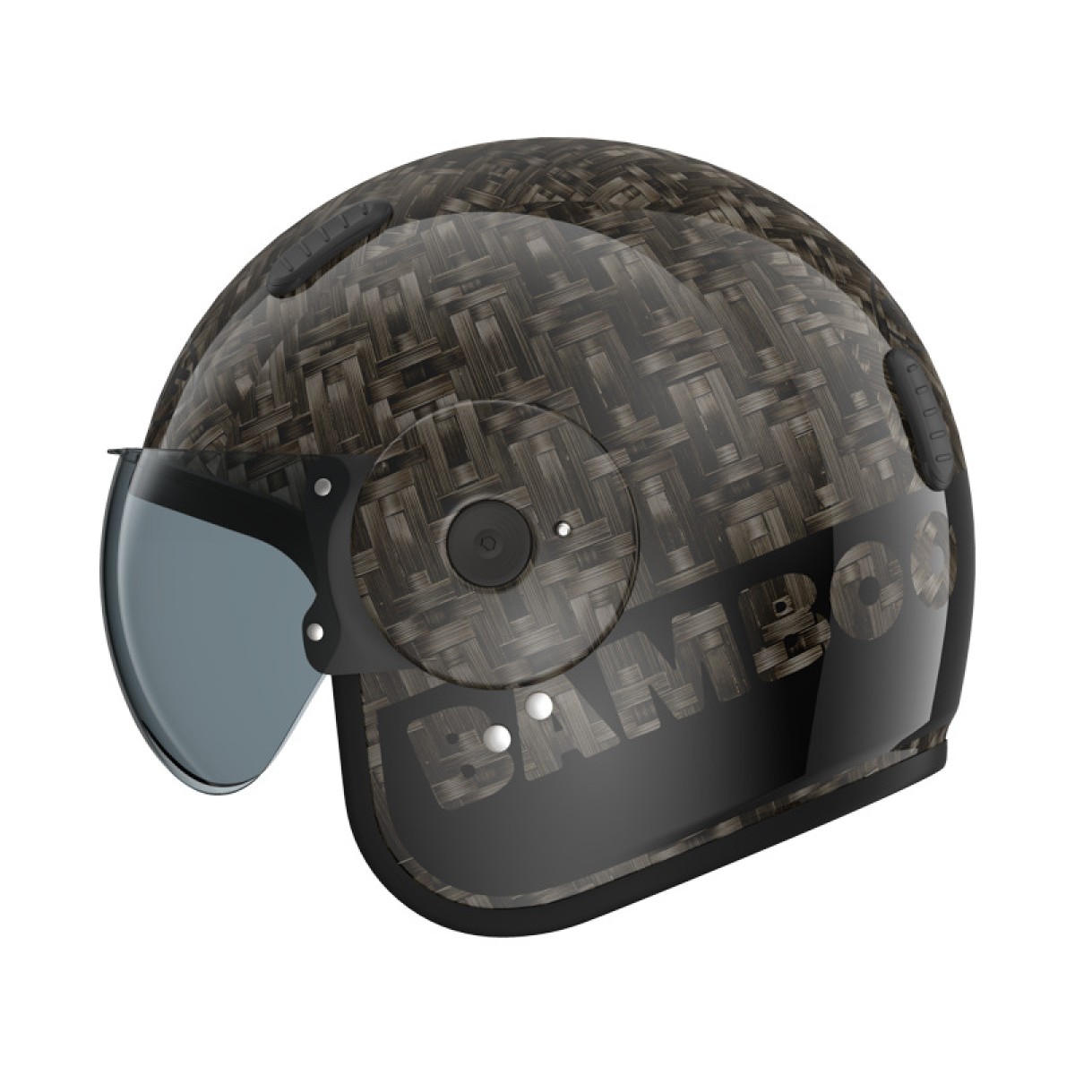 Roof Crash Helmet, Bamboo Open Face Jet Helmet ECE 22/06 in Gloss Black ...