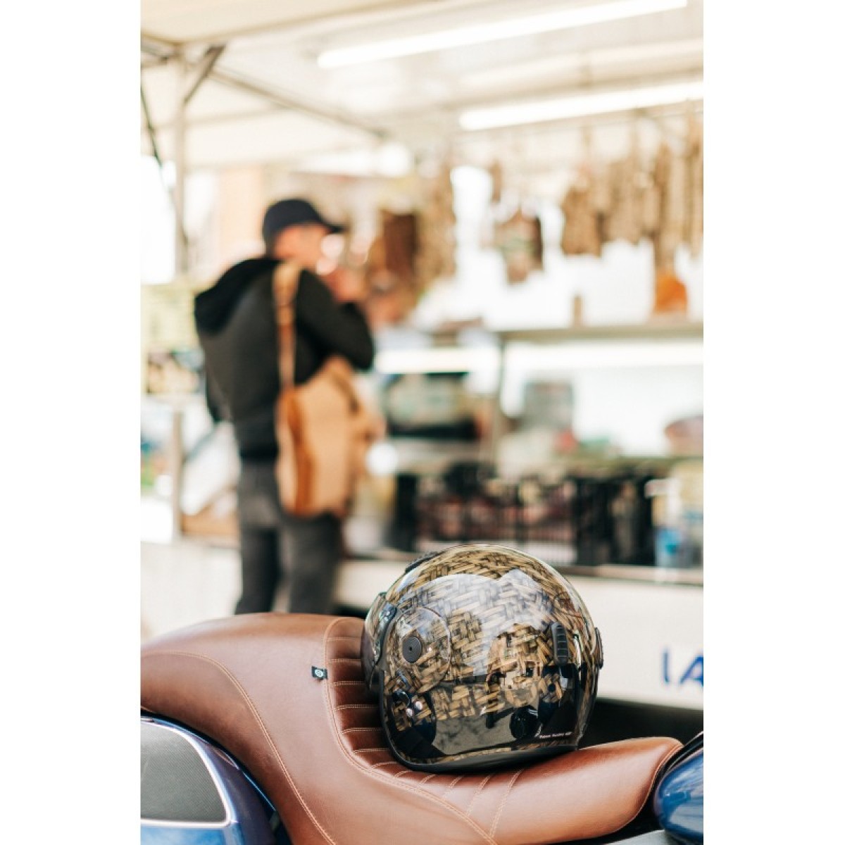Roof Crash Helmet, Bamboo Open Face Jet Helmet ECE 22/06 in Gloss Black ...
