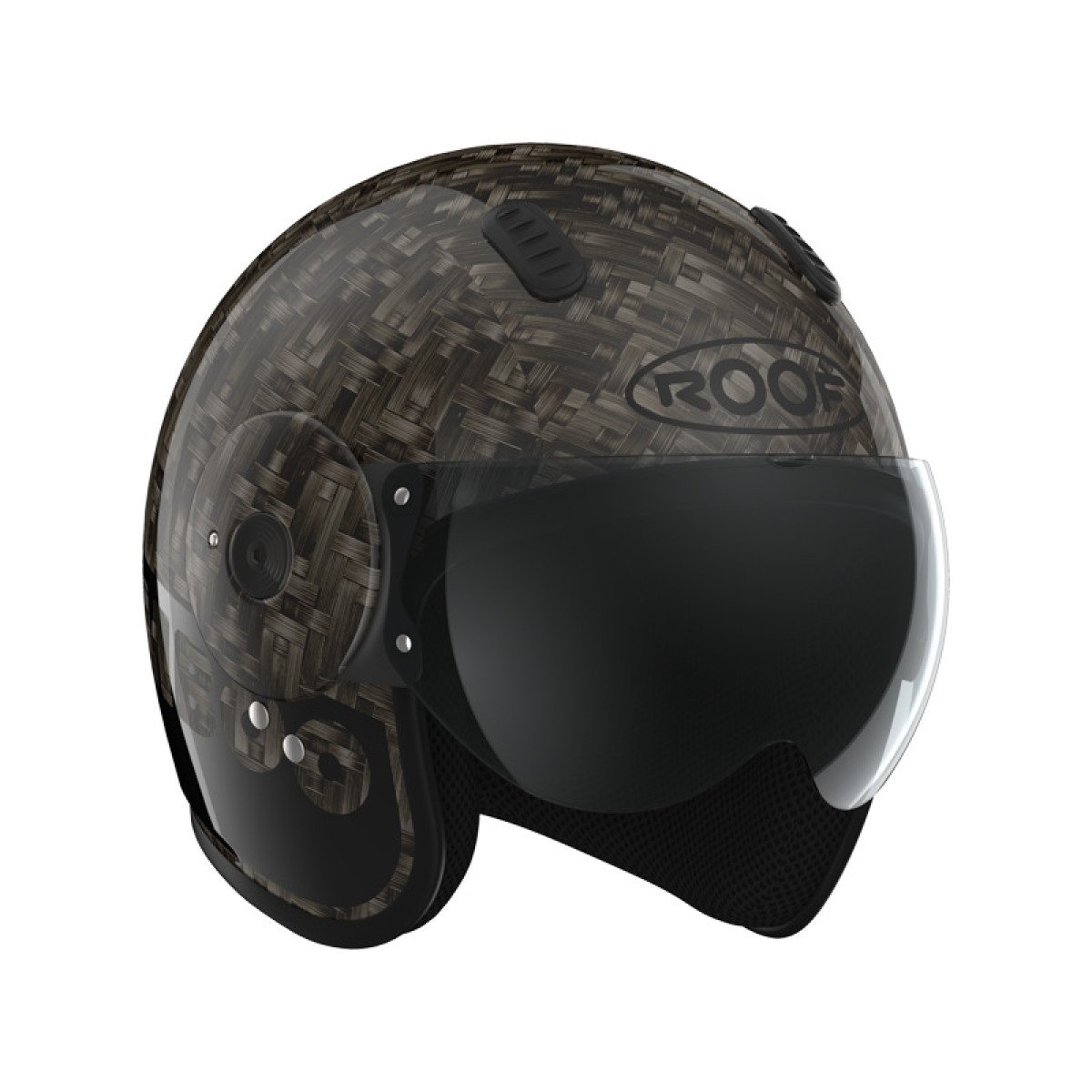 Roof Crash Helmet, Bamboo Open Face Jet Helmet ECE 22/06 in Gloss Black ...
