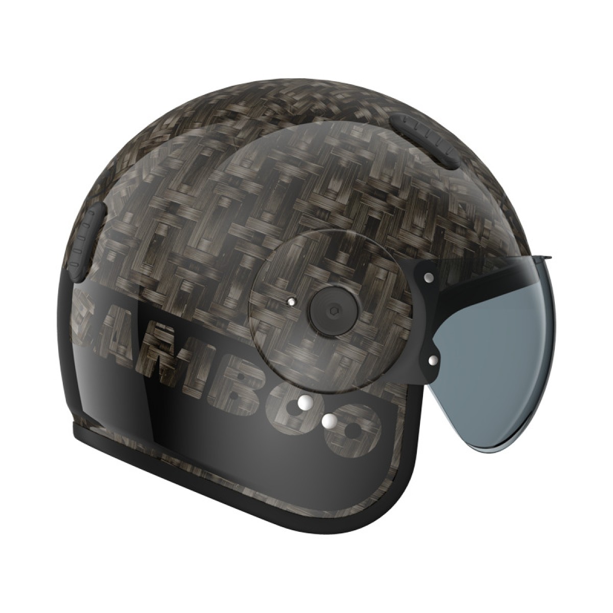 Roof Crash Helmet, Bamboo Open Face Jet Helmet ECE 22/06 in Gloss Black ...