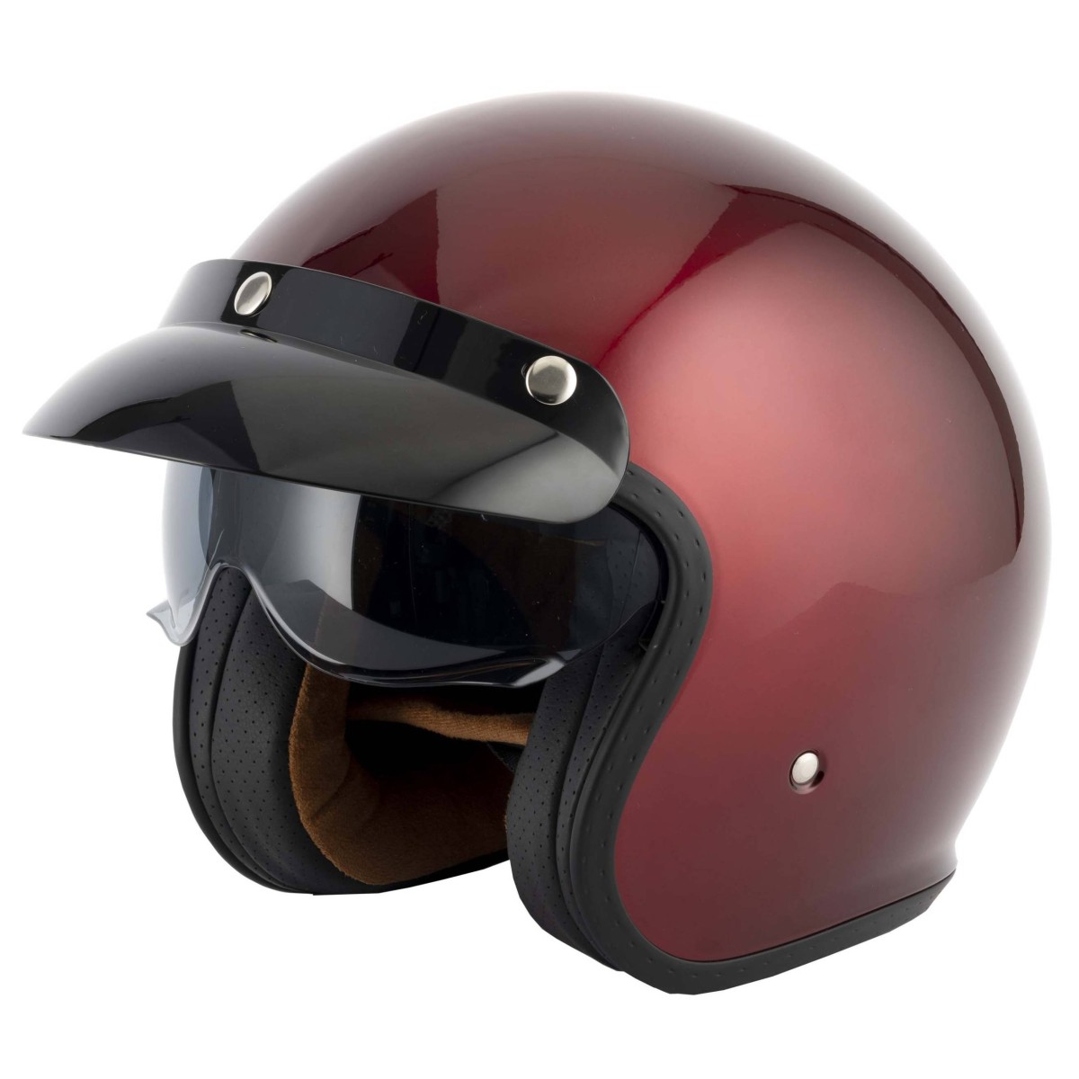 VCAN H589 Gloss Burgundy Retro Styled Classic Open Face Crash Helmet ...