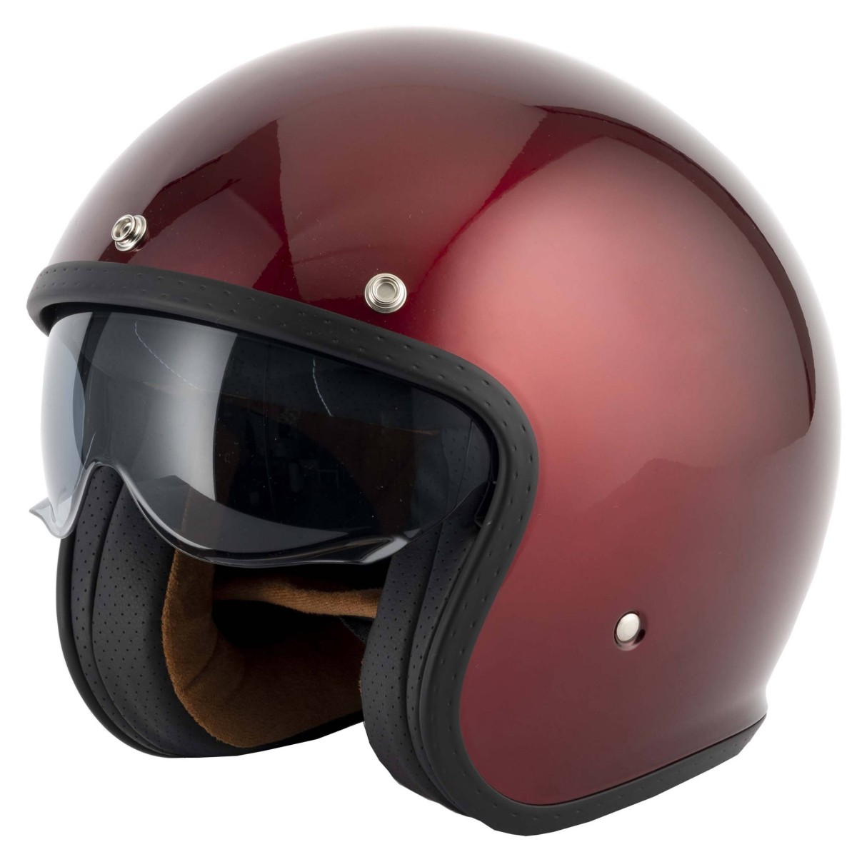 VCAN H589 Gloss Burgundy Retro Styled Classic Open Face Crash Helmet ...