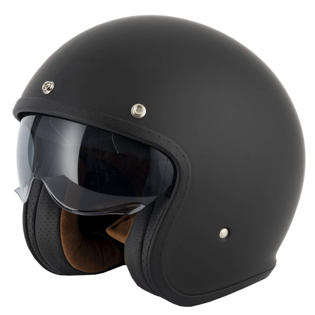 VCAN H589 Matt Black Retro Styled Classic Open Face Crash Helmet ...