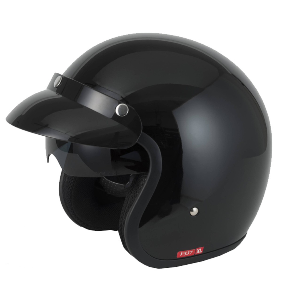 VCAN V537 Gloss Black Retro Styled Classic Open Face Crash Helmet ...