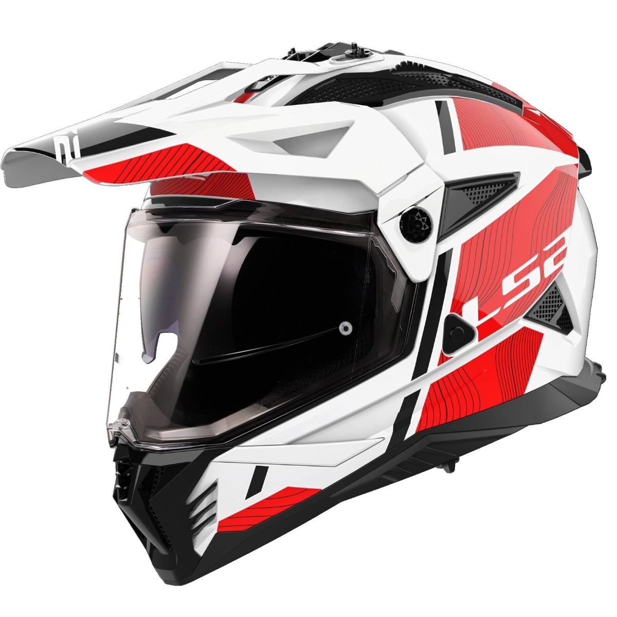 LS2 MX701 Pioneer Hill Gloss White & Red Adventure Bike Crash Helmet ...