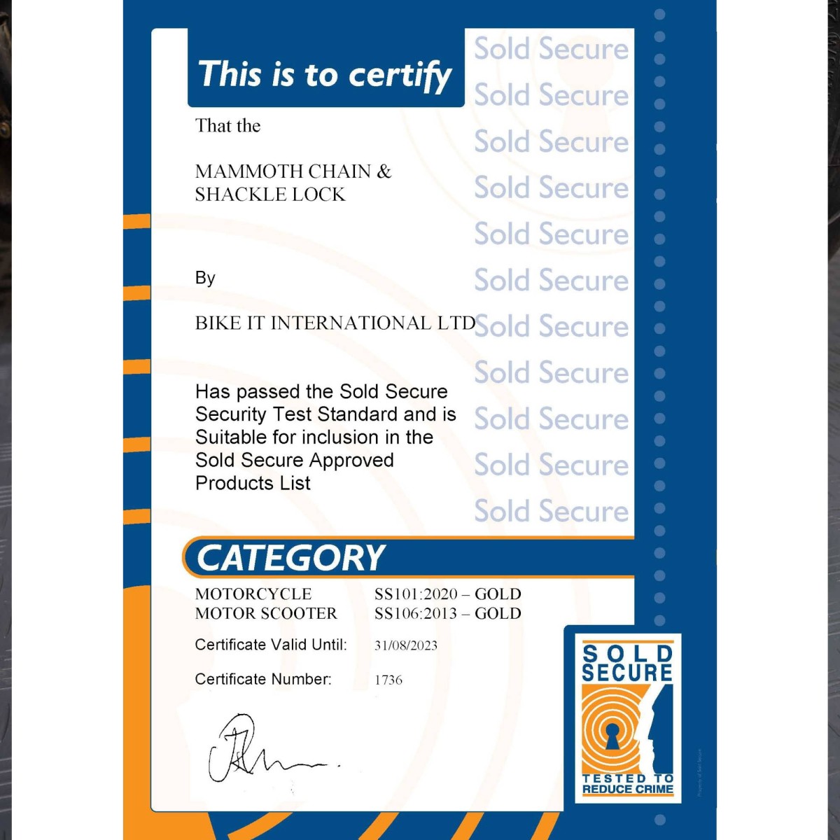 Motorcycle Anti-Theft Sold Secure Gold Approved Security Ground Anchor ...